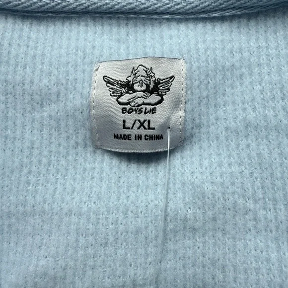 Boys Lie Take Time Henley Crewneck Sweatshirt L/XL Blue Waffle Daisies ...